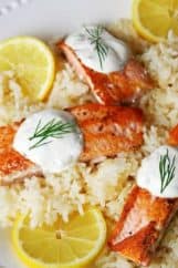 Salmon and Lemon Rice with Dill Sauce - Countryside Cravings