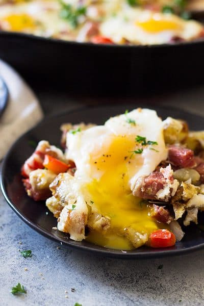 Cheesy Corned Beef Hash with Baked Eggs - Countryside Cravings
